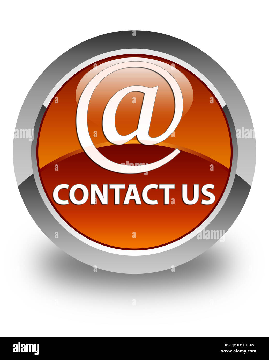 Contact us (email address icon) isolated on glossy brown round button ...