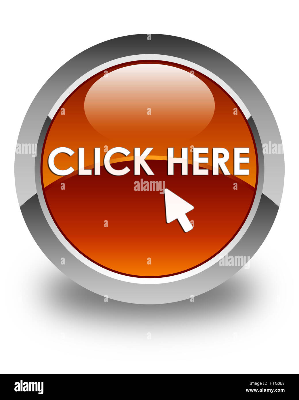 Click here isolated on glossy brown round button abstract illustration ...