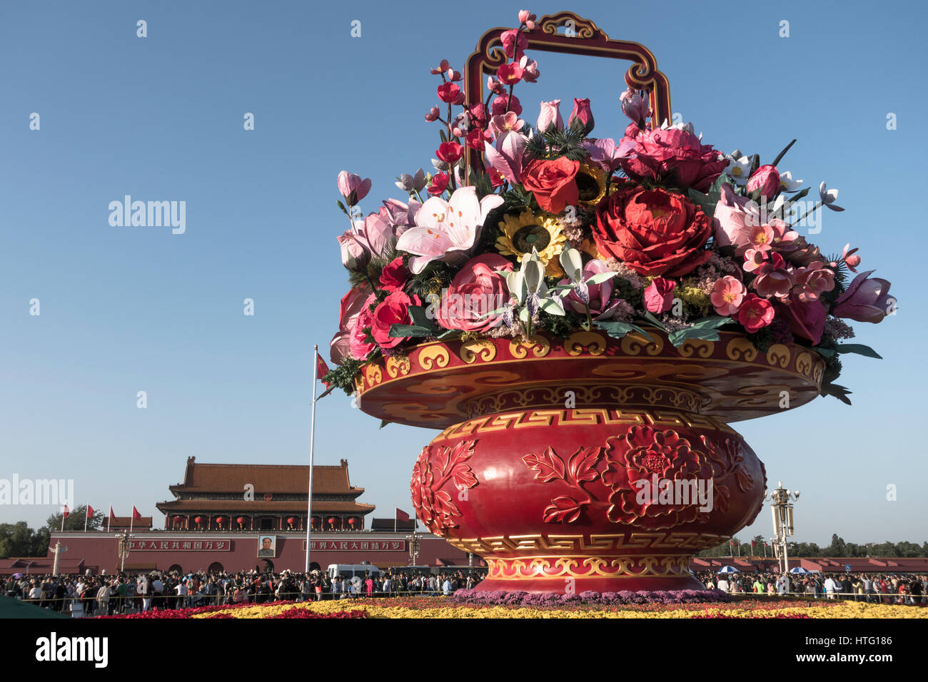 Big flower basket at Tiananmen Square during Chinese National day Stock ...