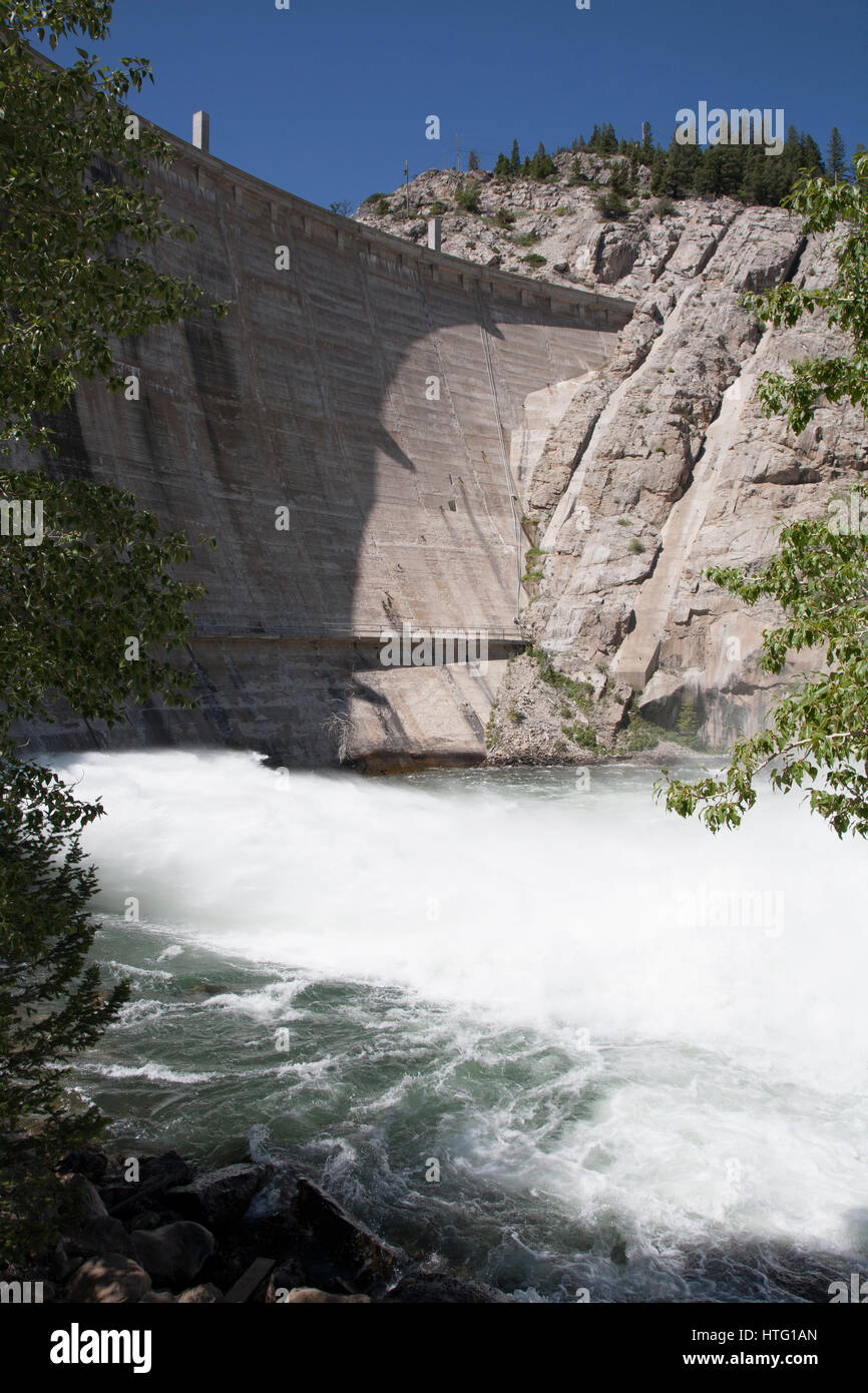 A torrent of water shoots from the bottom of Gibson Dam, Sun River ...