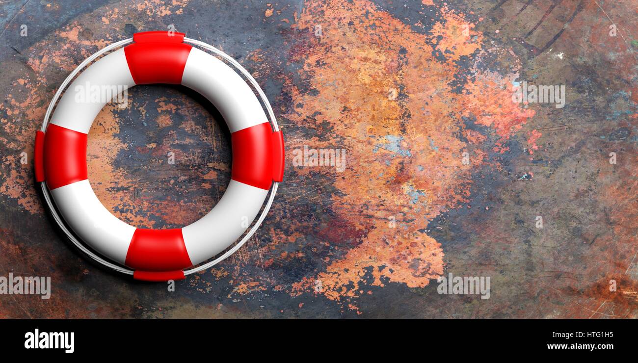 Life buoy on metal rusty background with copy space. 3d illustration ...