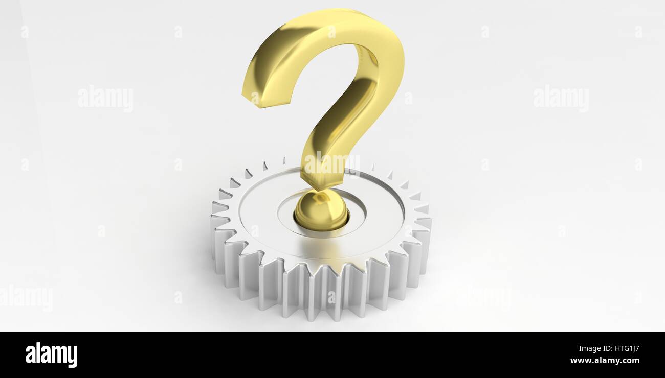 Golden question mark- gear on white background. 3d illustration Stock ...
