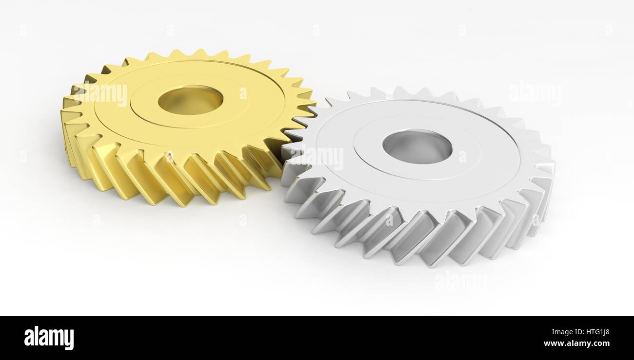 Gears silver and golden on white background. 3d illustration Stock ...