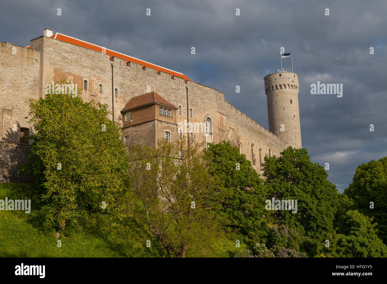 Toompea ancient castle, view at sunset. Tallinn, Estonia Stock Photo ...
