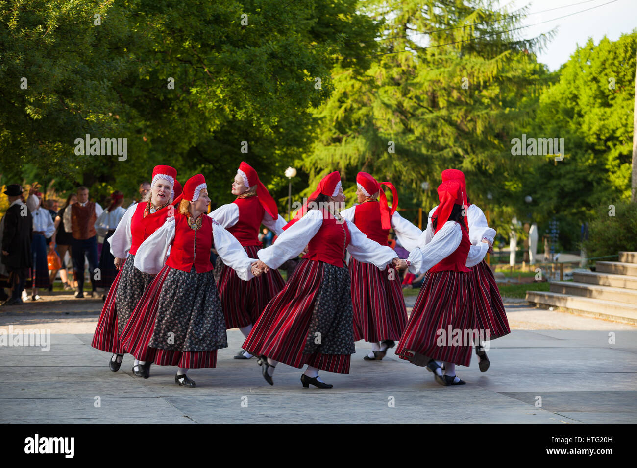 TALLINN, ESTONIA - 02 JUN 2016: Estonian folk dancers with traditional ...