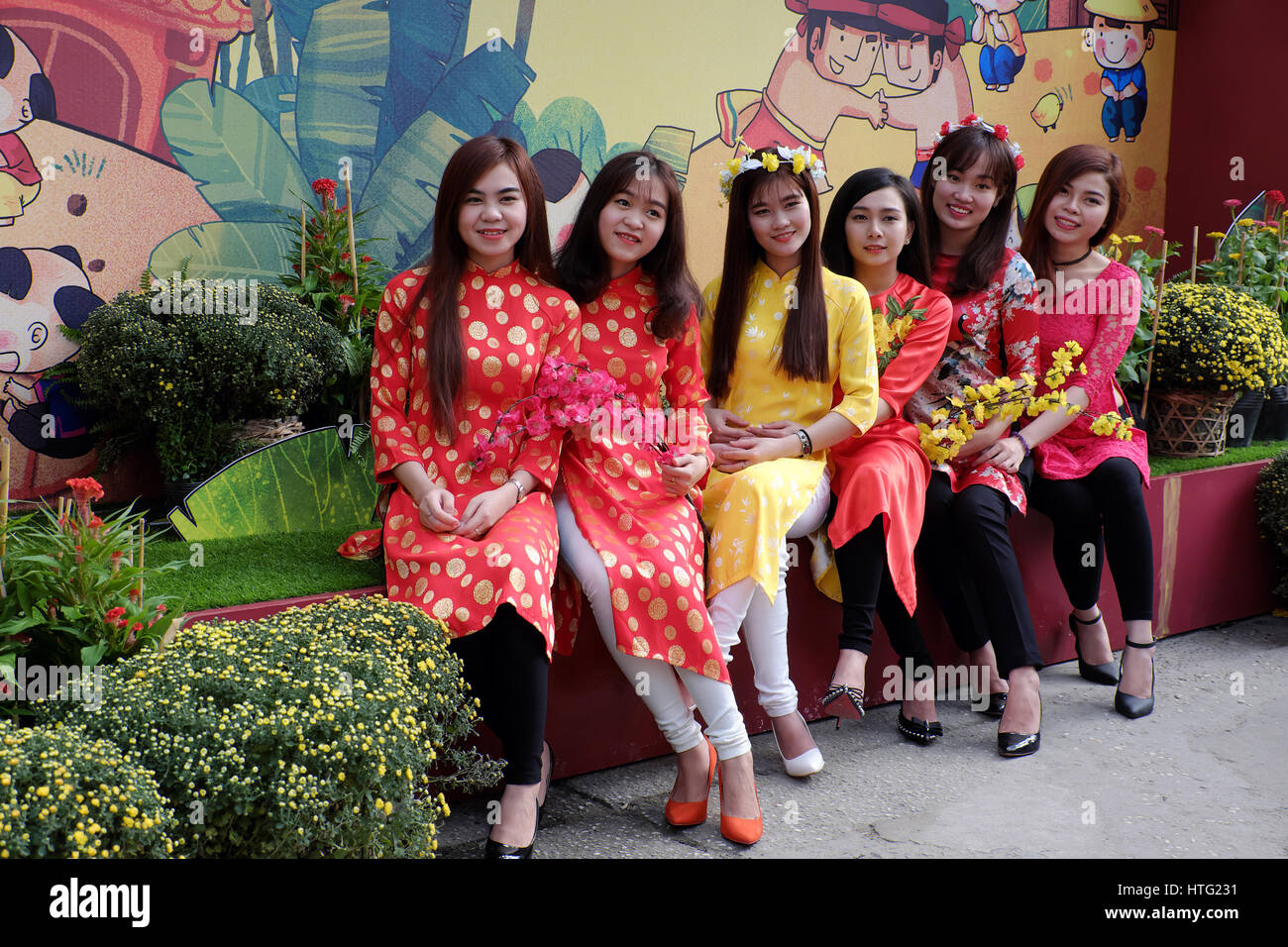 HO CHI MINH CITY, VIET NAM, Group of beautiful Vietnamese girl wear ...