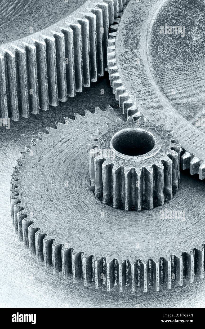 metal weathered gear cogwheels on industrial background closeup Stock ...