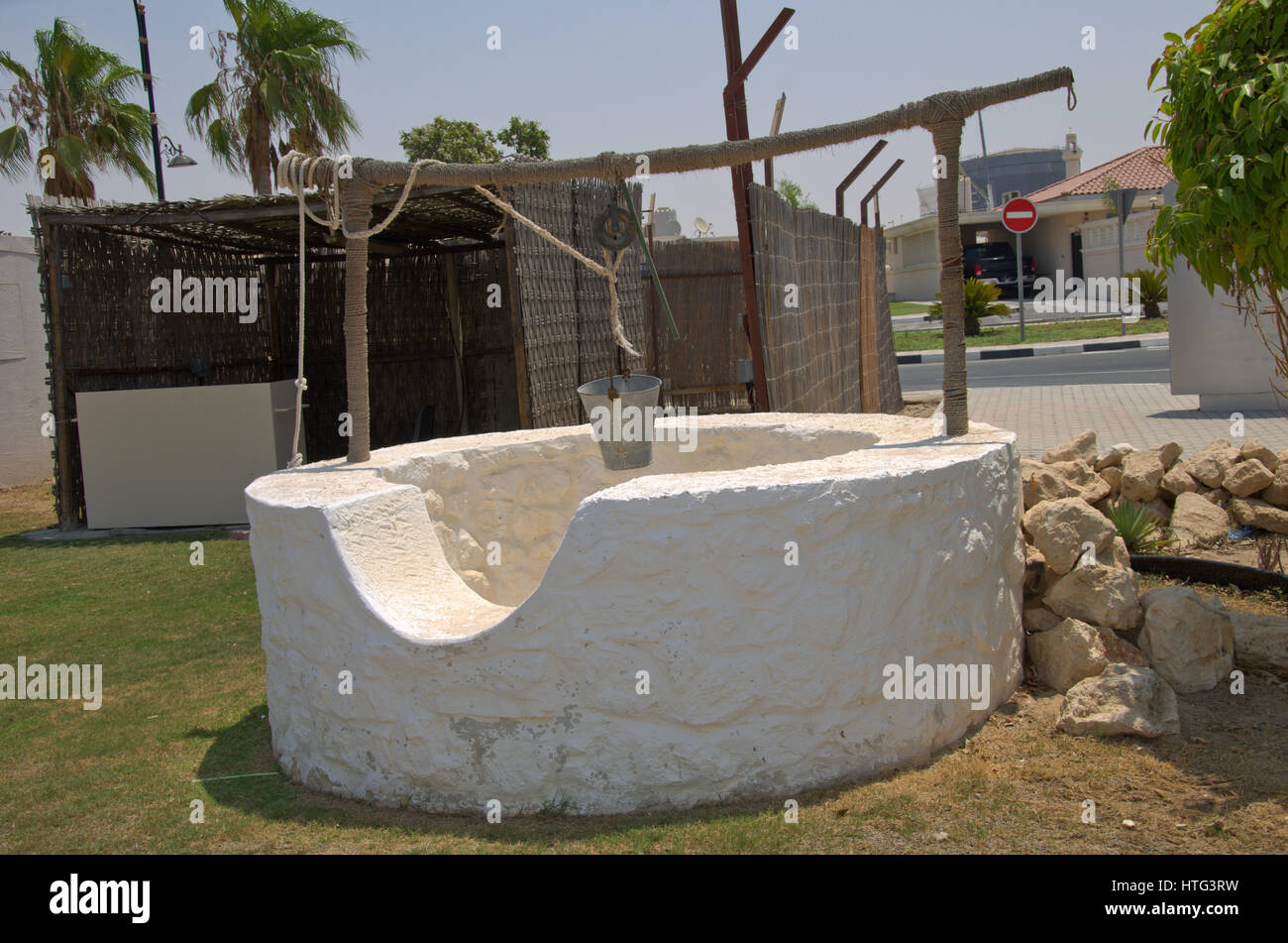Typical village well in the middle east with rope and bucket to fetch ...