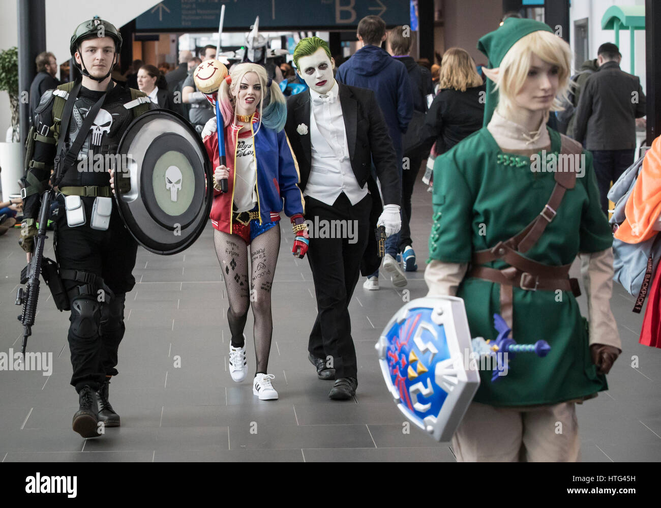 People visit the MCM Comic Con at the Exhibition Centre Liverpool Stock ...