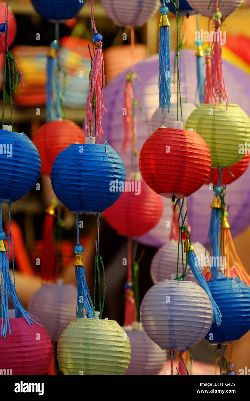 Group of colorful lantern at lanterns street on mid autumn festival, Ho ...