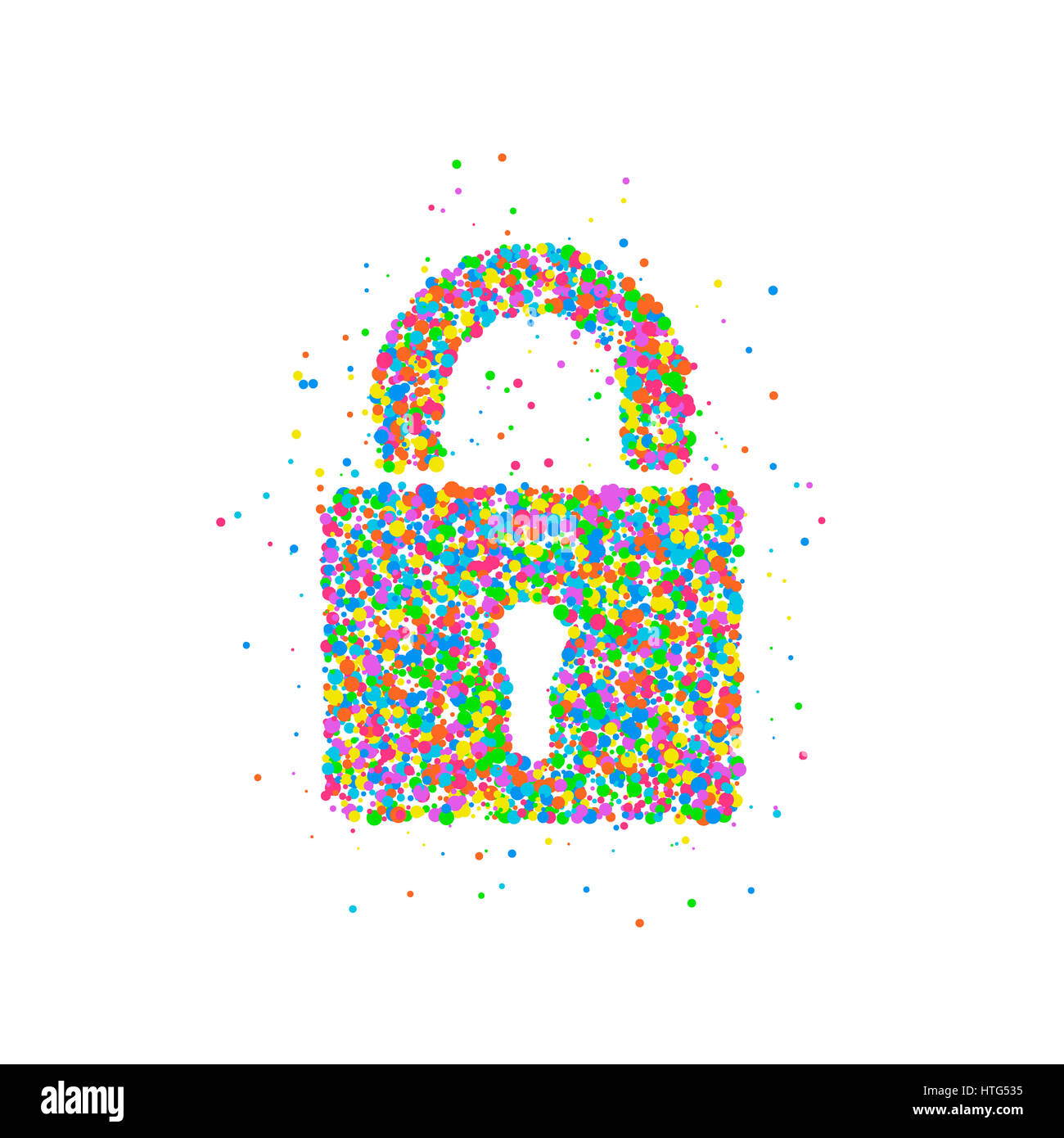 Abstract drawing of a lock from multi-colored circles. Photo ...