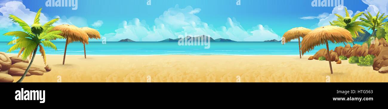 Sea panorama, Tropical beach. Vector background Stock Vector Image ...