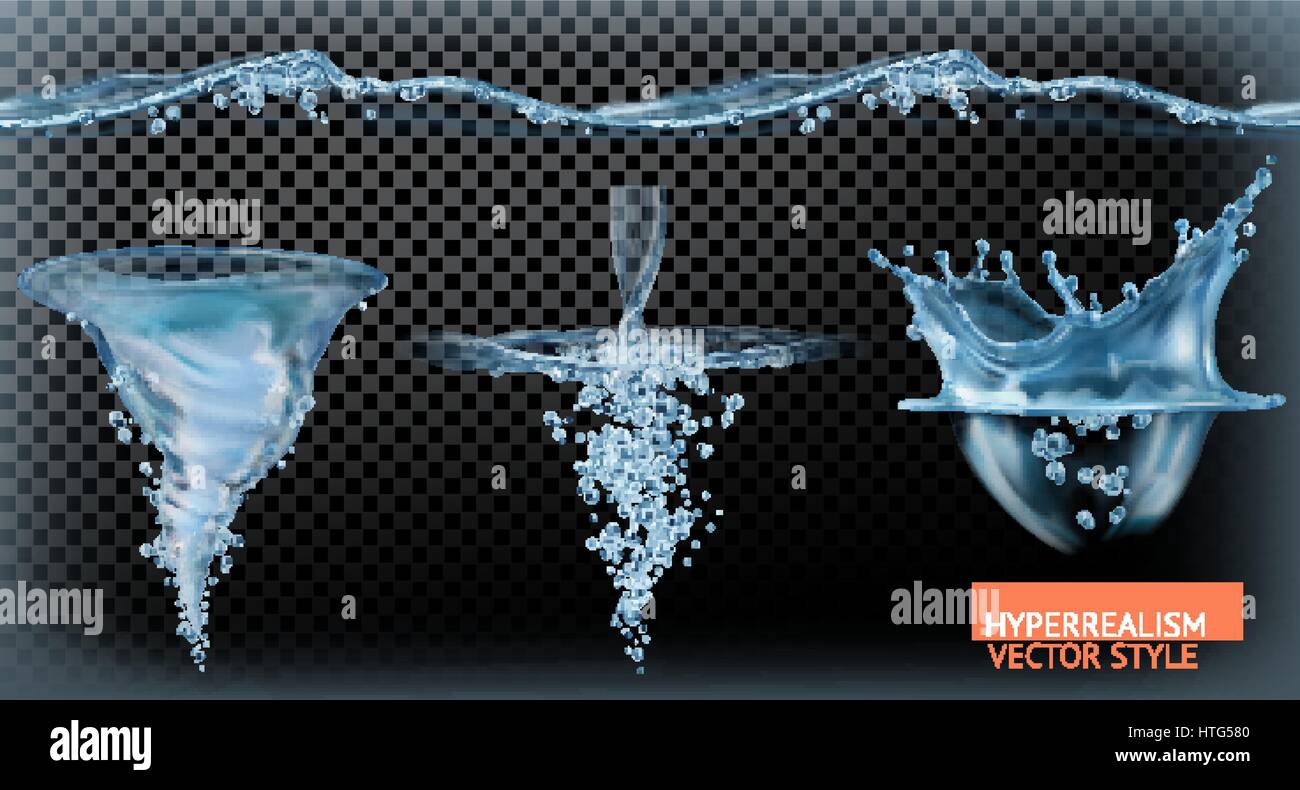 Water tornado with transparency, hyperrealism vector set Stock Vector ...