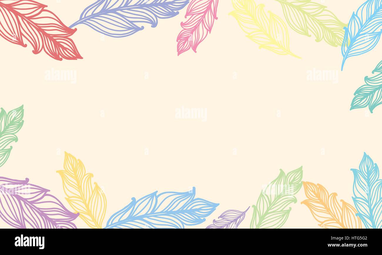 Cute background with feathers. Vector card design with border in ...