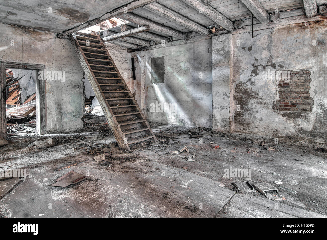 Interior of the old, abandoned and crumbling building, Czech republic ...