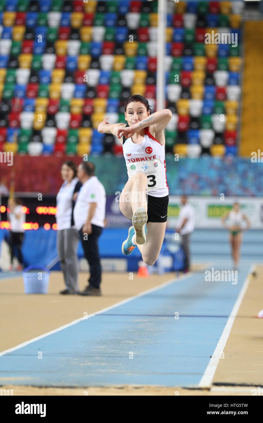 ISTANBUL, TURKEY - FEBRUARY 12, 2017: Athlete Tugba Danismaz triple ...