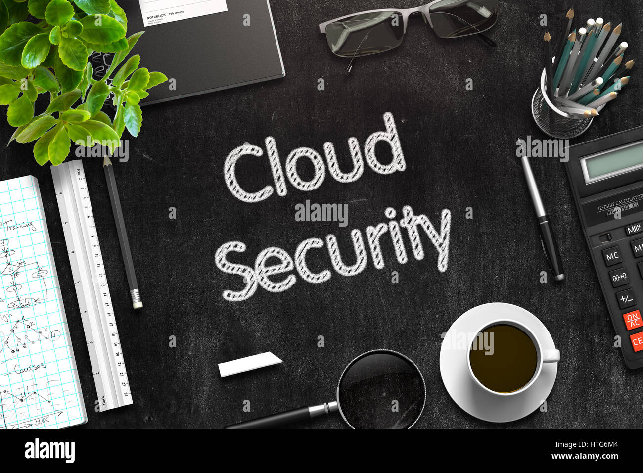 Cloud Security Handwritten on Black Chalkboard. Top View of Black ...