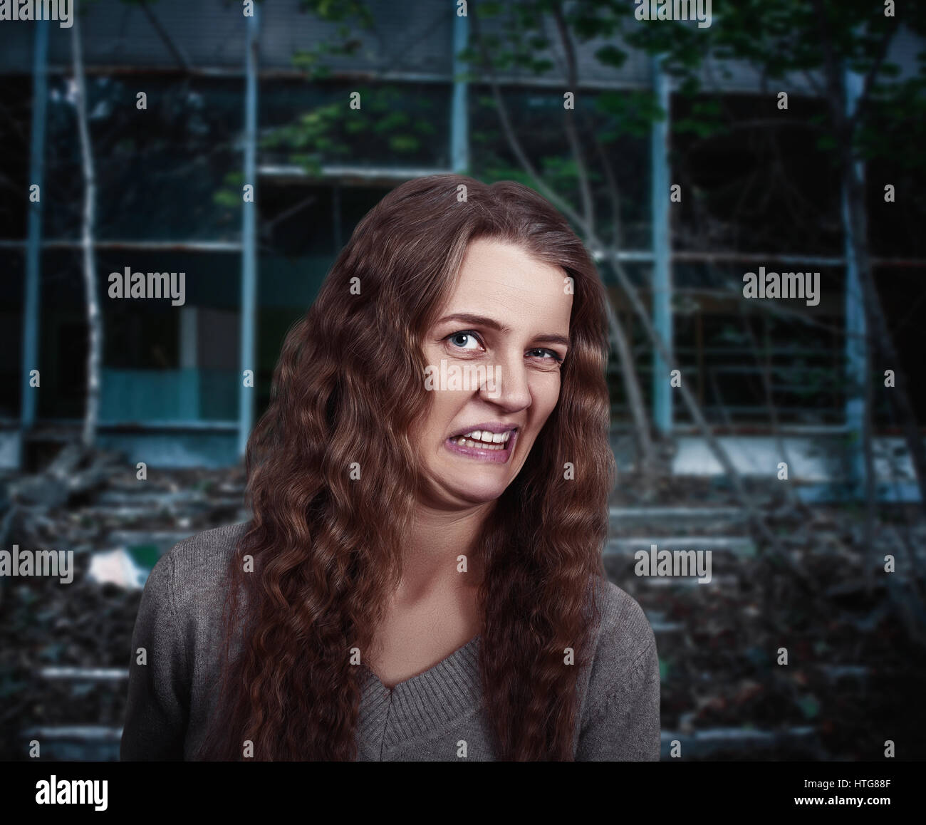 Portrait of young woman with face depicting disgust. Disgusted girl ...