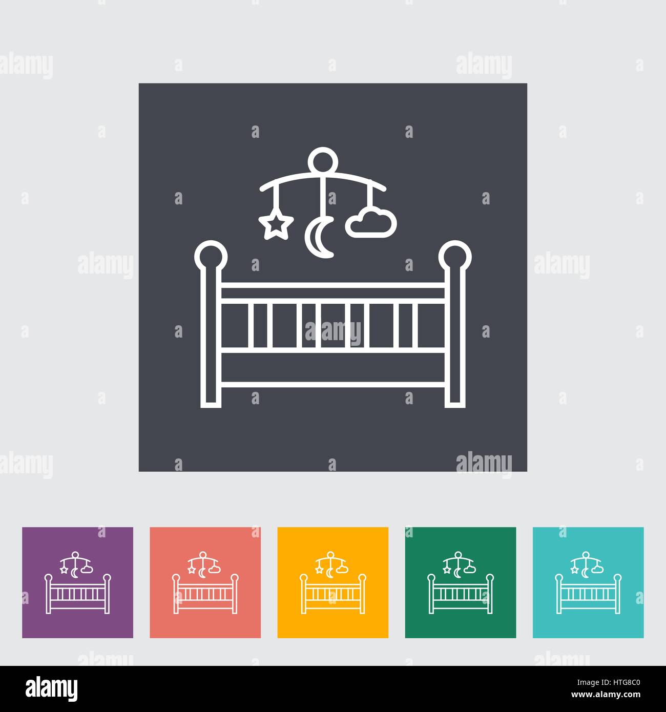 Baby bed thin line flat vector related icon set for web and mobile ...