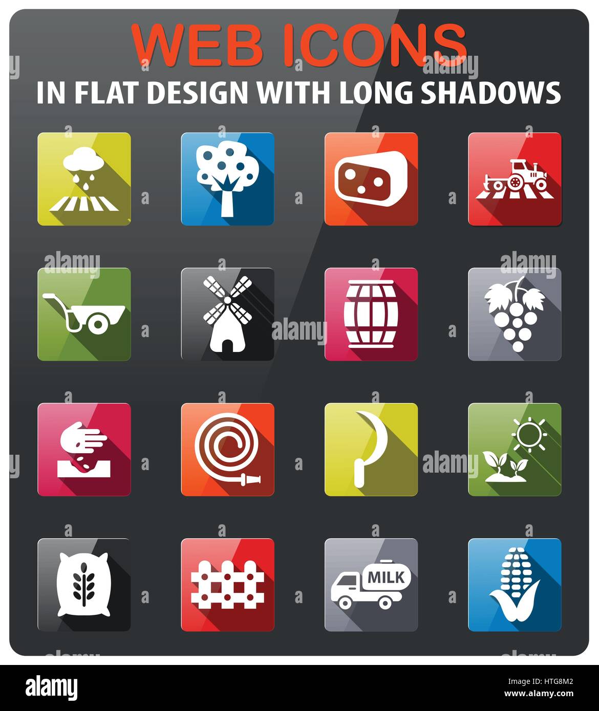 agricultural icons set in flat design with long shadow Stock Vector ...