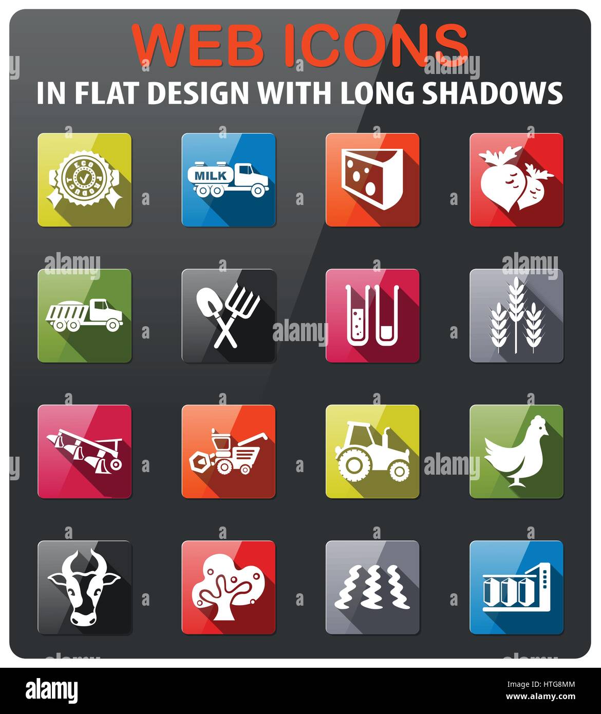 agricultural icon set in flat design with long shadow Stock Vector ...