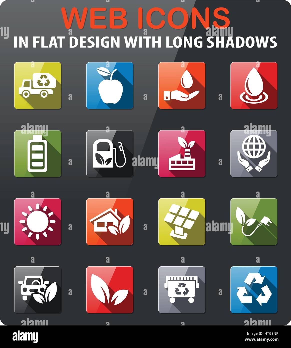 alternative energy icons set in flat design with long shadow Stock ...