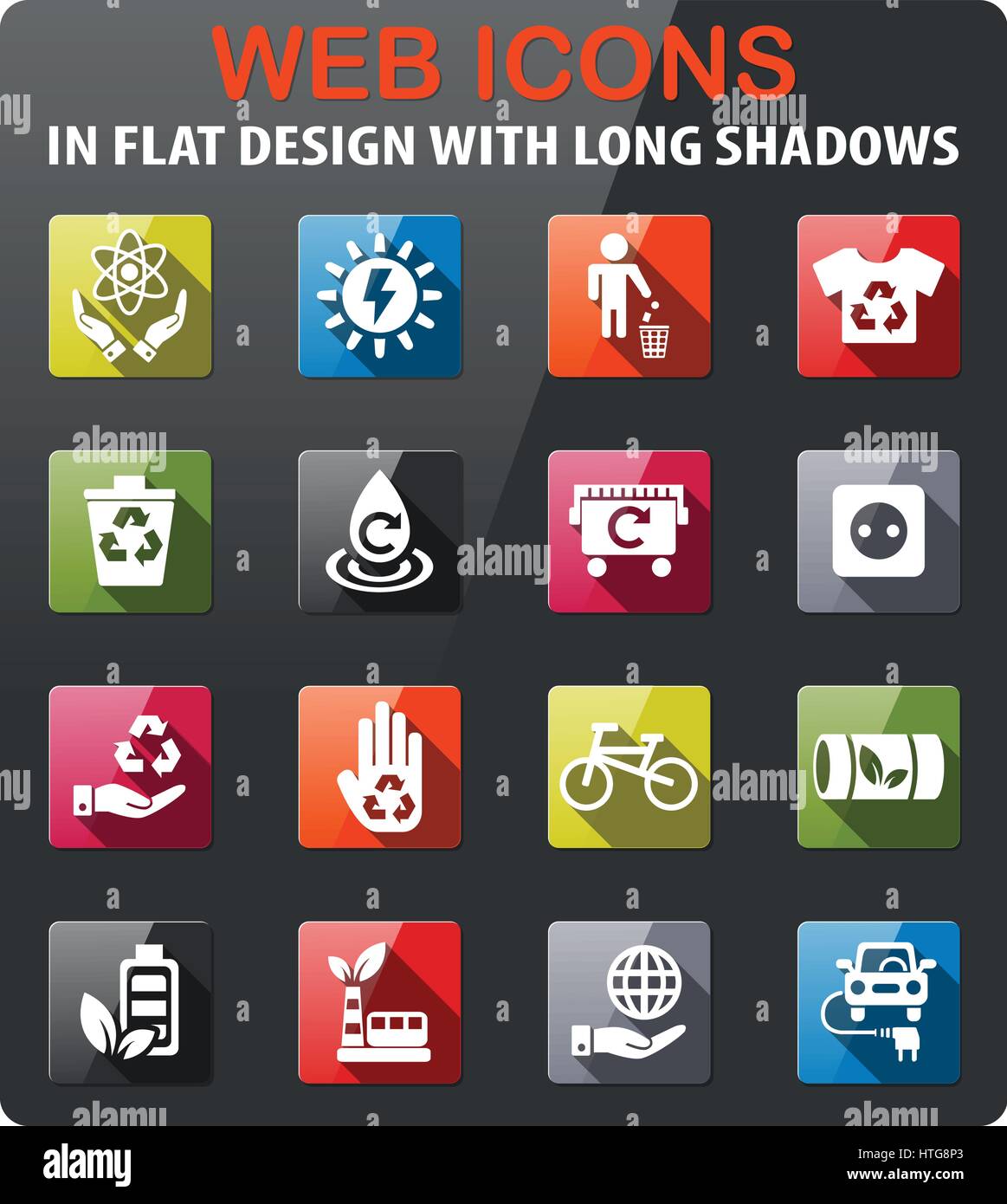 alternative energy icons set in flat design with long shadow Stock ...