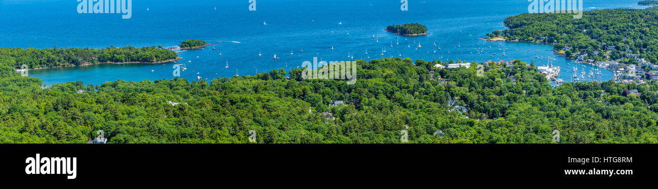 A view of the harbor in Camden, Maine from the summit of Mount Battie ...