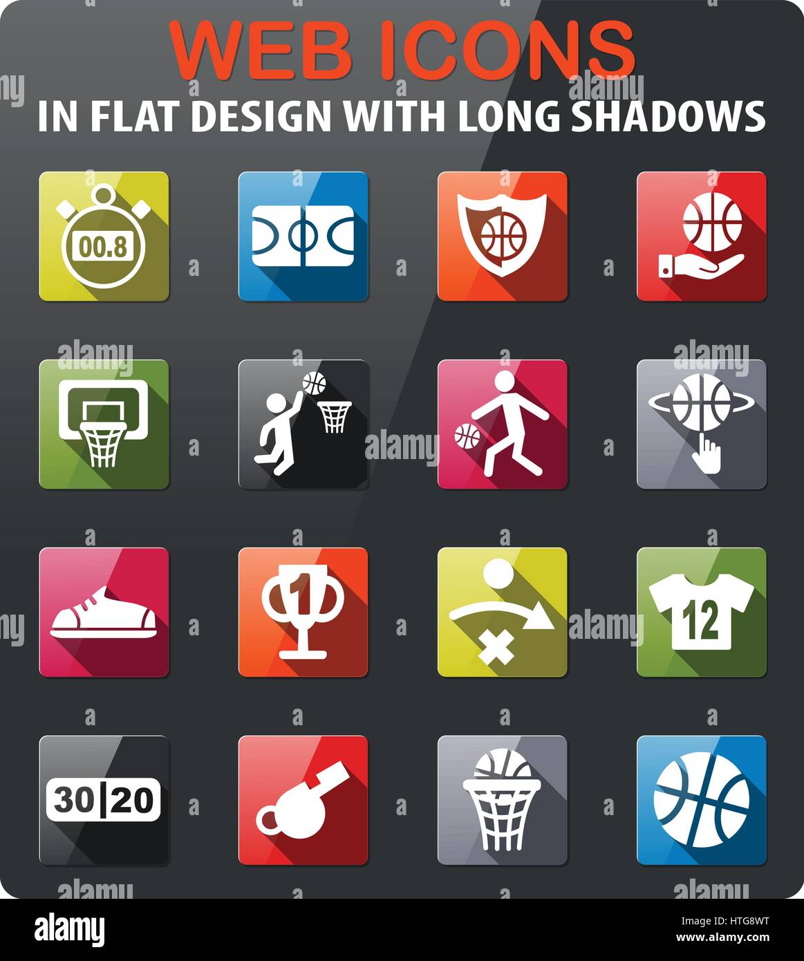 basketball icons set in flat design with long shadow Stock Vector Image ...