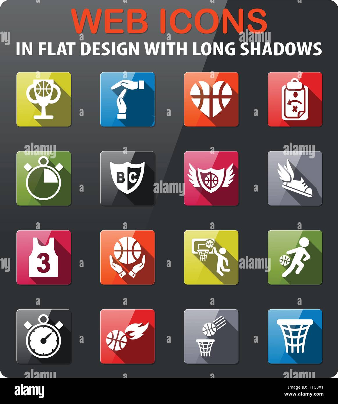 basketball icons set in flat design with long shadow Stock Vector Image ...