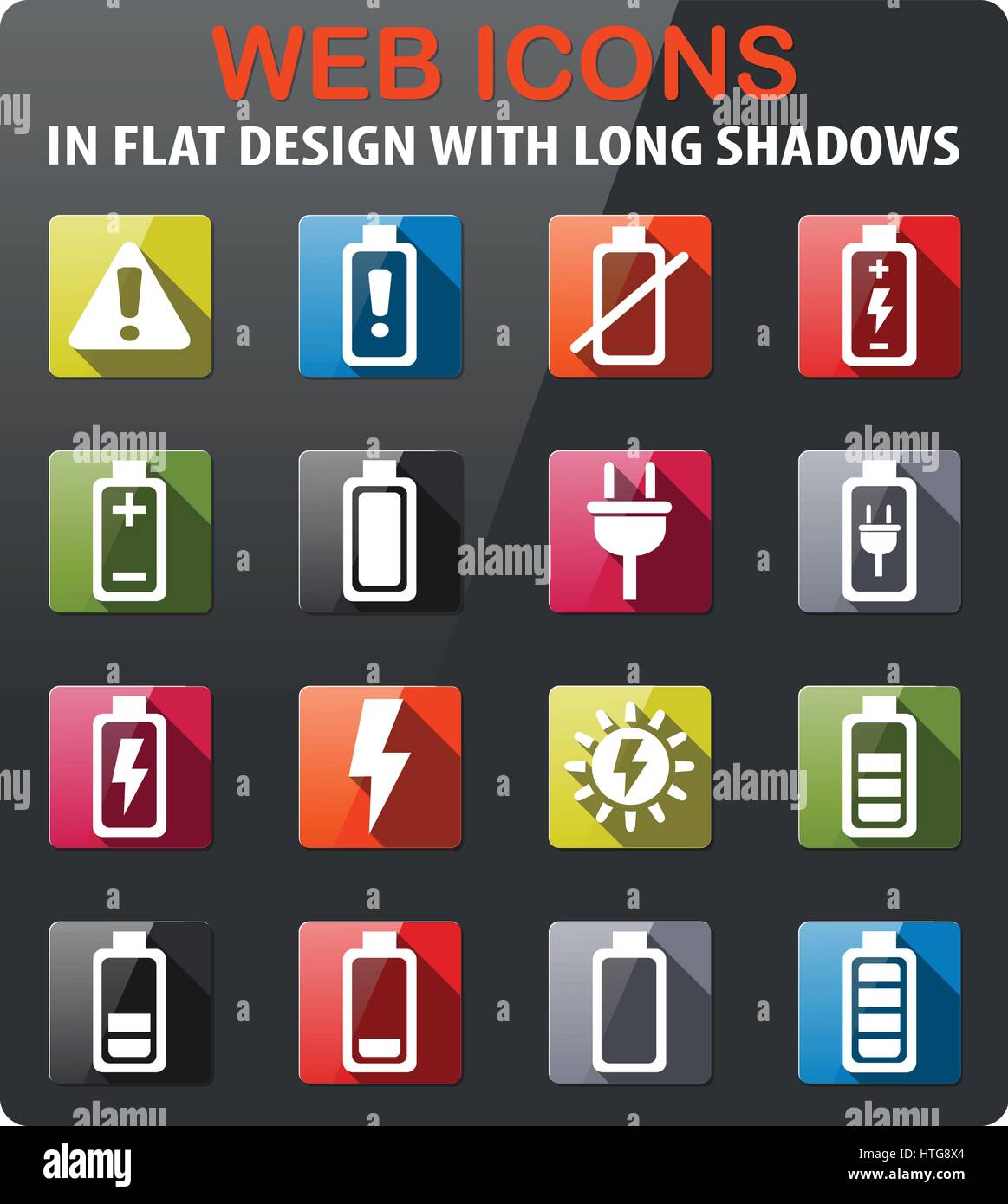 battery icons set in flat design with long shadow Stock Vector Image ...