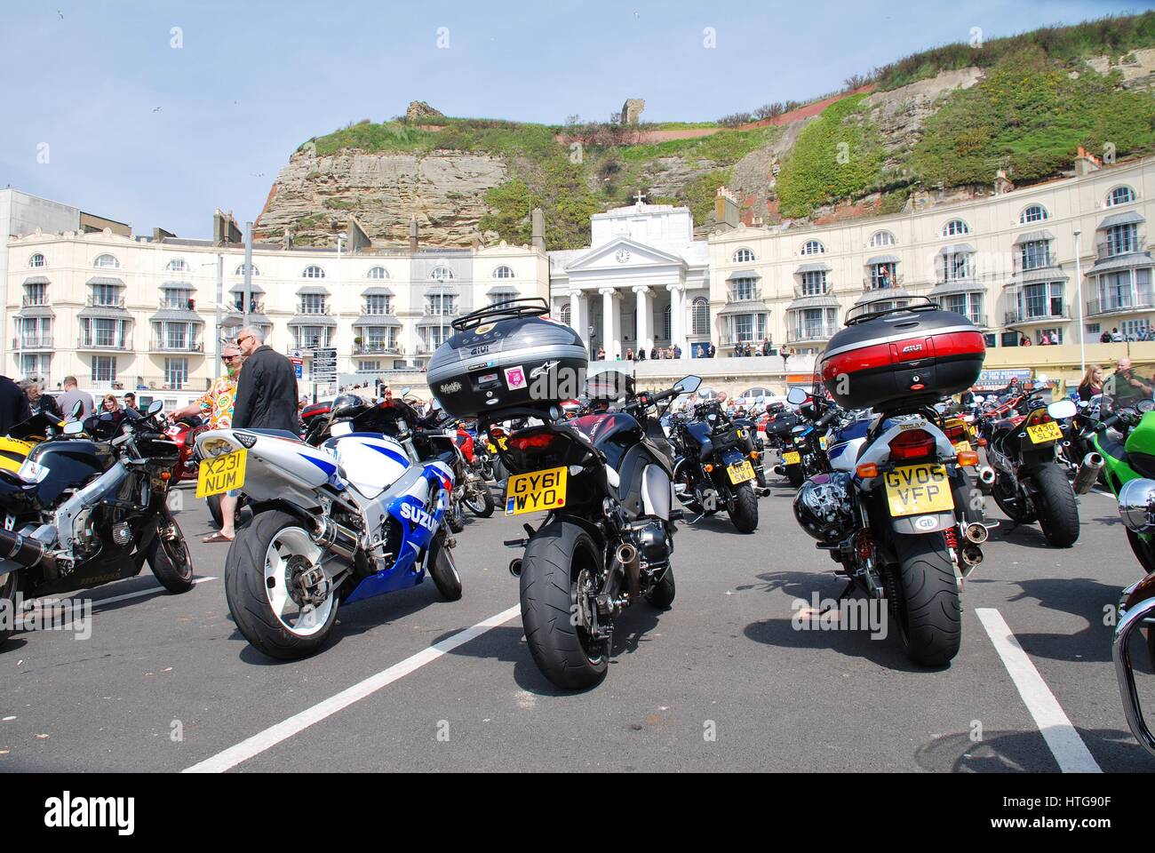 Motorcycles parked on the seafront during the annual May Day bikers ...