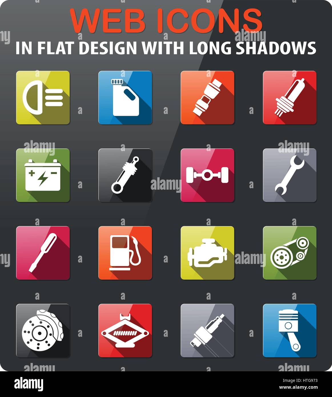 Auto icons set in flat design with long shadow Stock Vector Image & Art ...