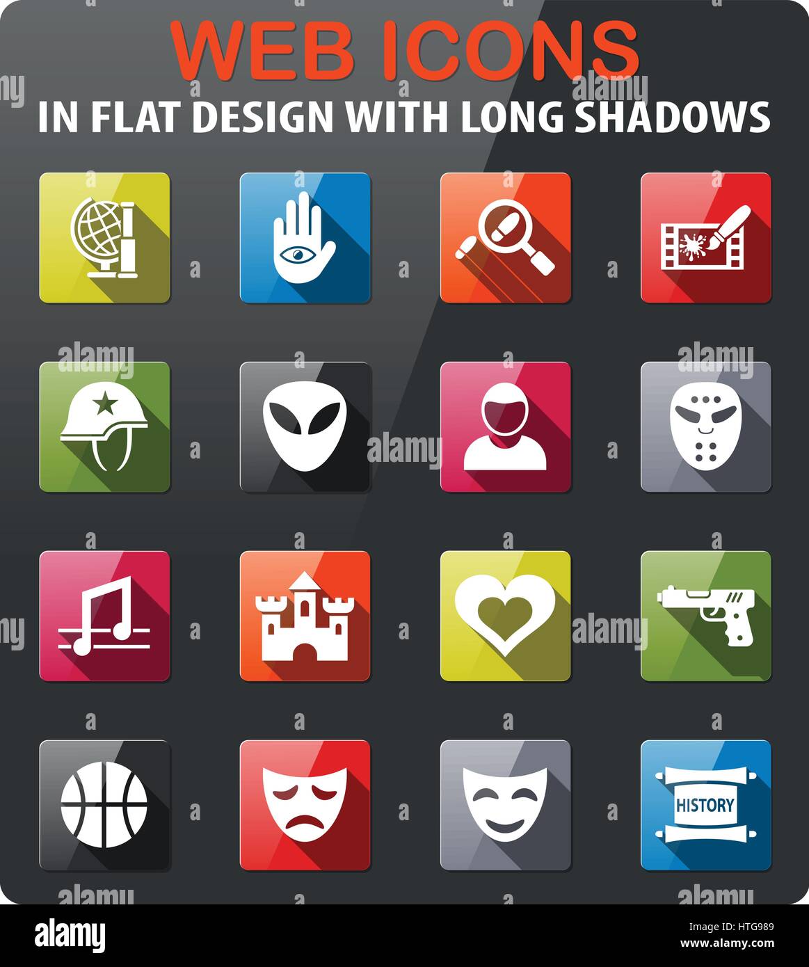 cinema genre icons set in flat design with long shadow Stock Vector ...