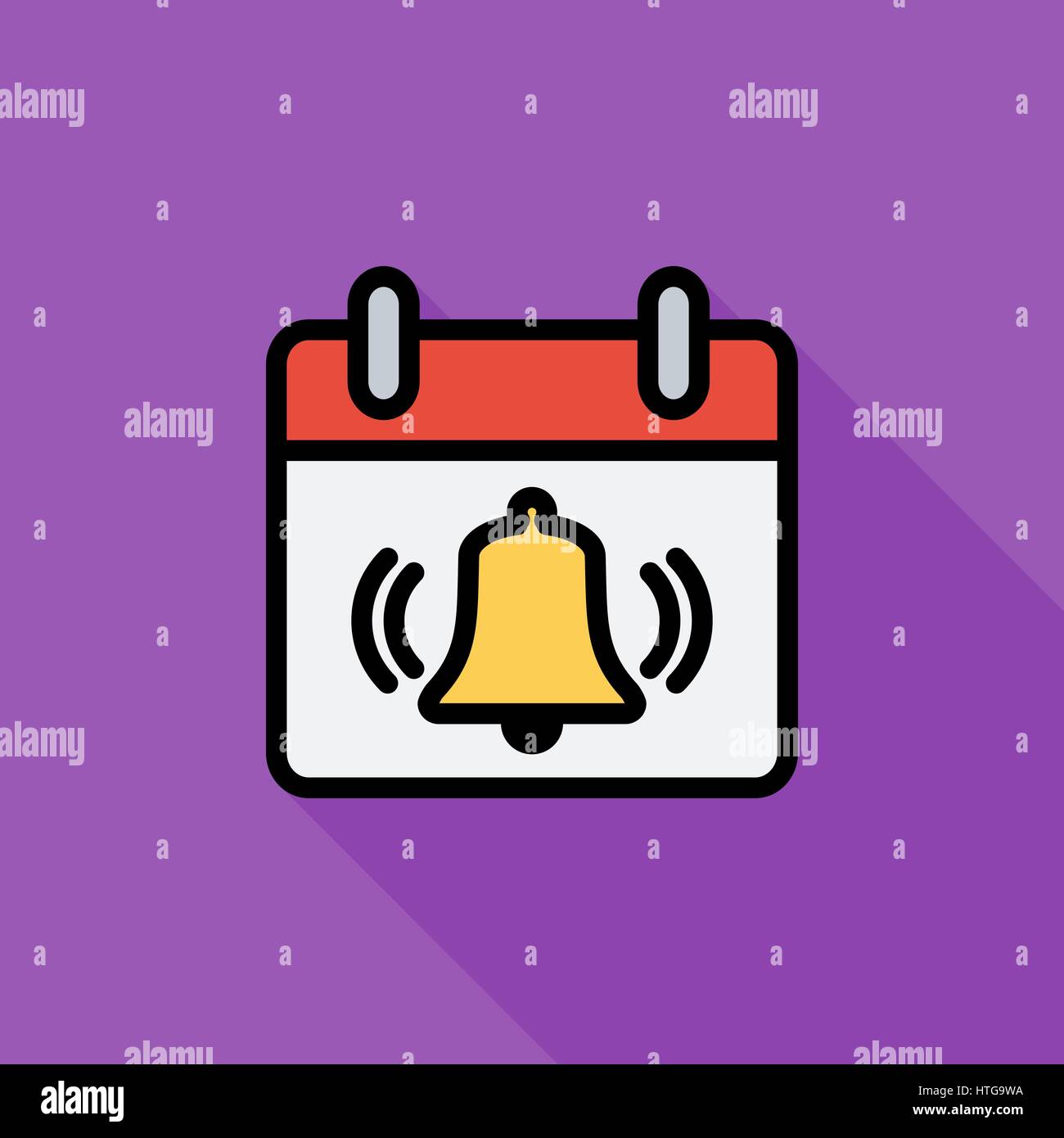 Calendar with bell icon. Flat vector related icon with long shadow for ...