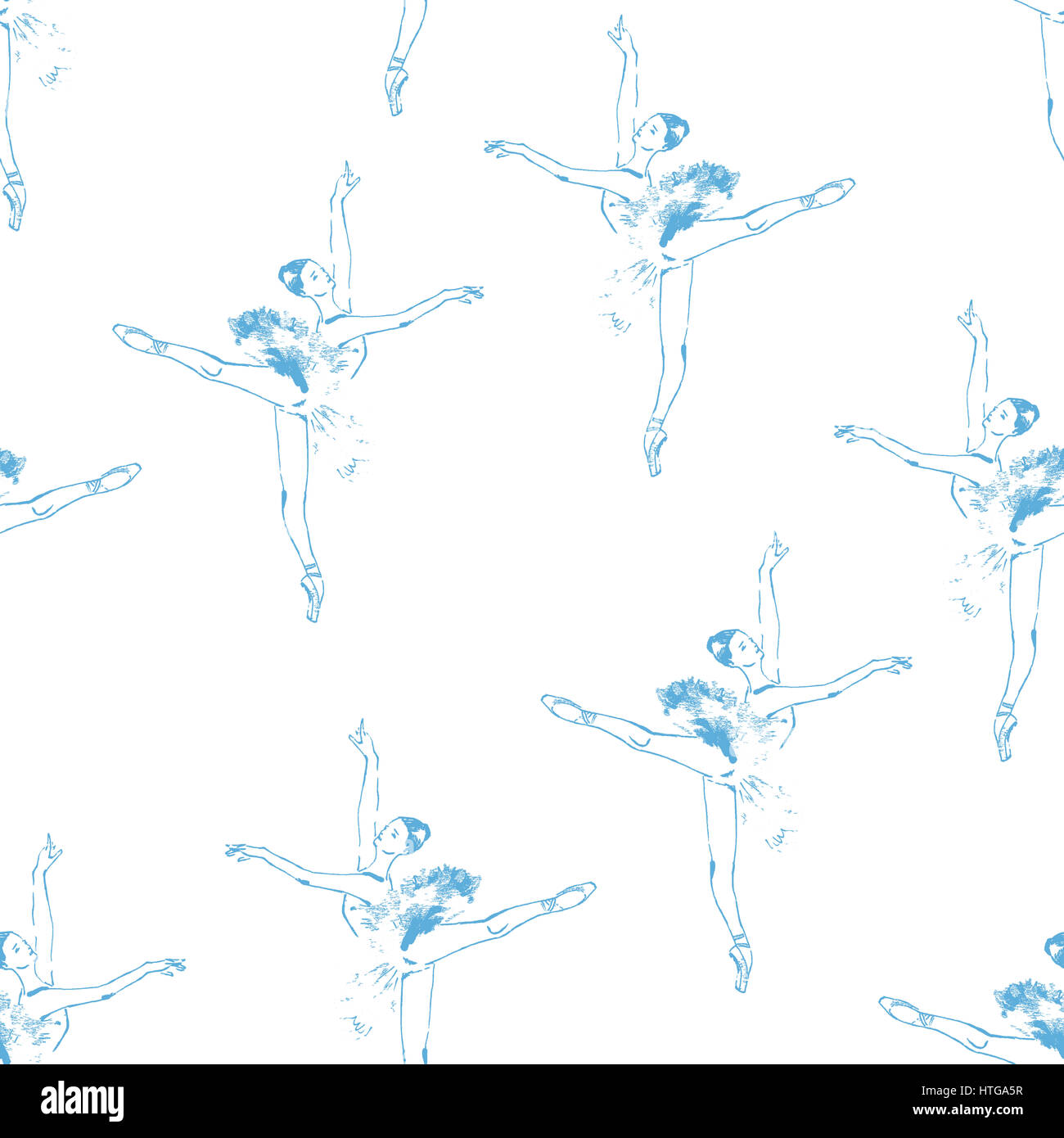 Seamless pattern of ballet dancers in arabesque pose, blue drawing ...