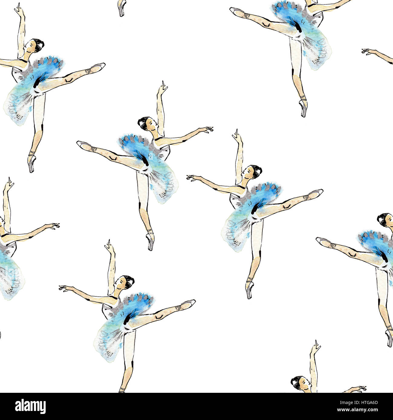 Seamless pattern of ballet dancers in arabesque pose, black and silver ...