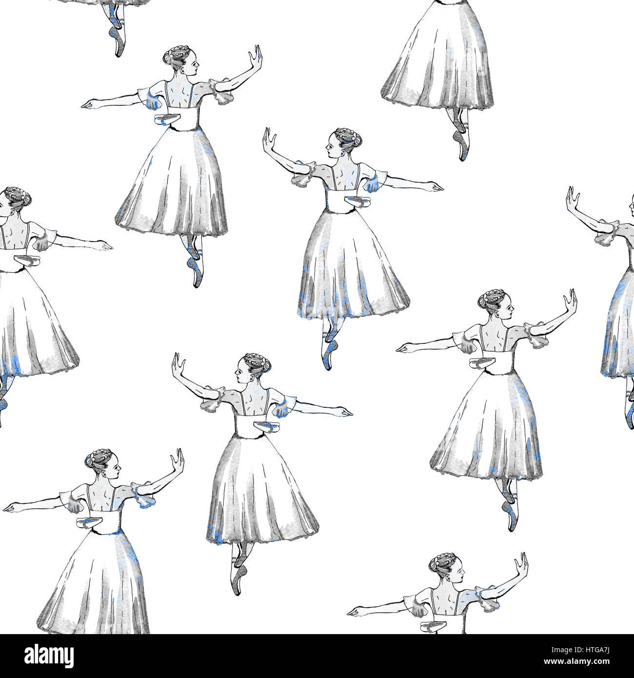 Seamless pattern of ballet dancers, black and silver drawing ...
