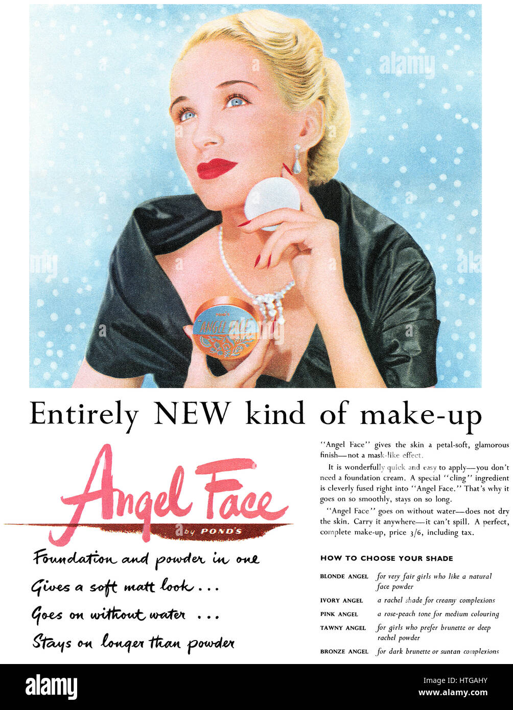 1950 British advertisement for Pond's Angel Face face powder Stock ...