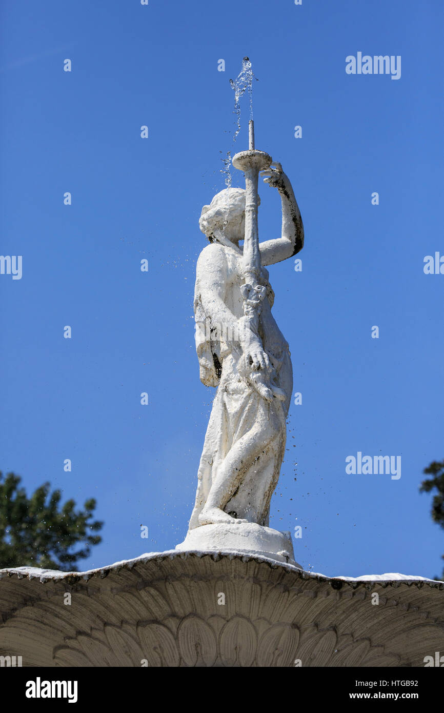 Statue detail from the public fountain at Forsyth Park in Savannah ...