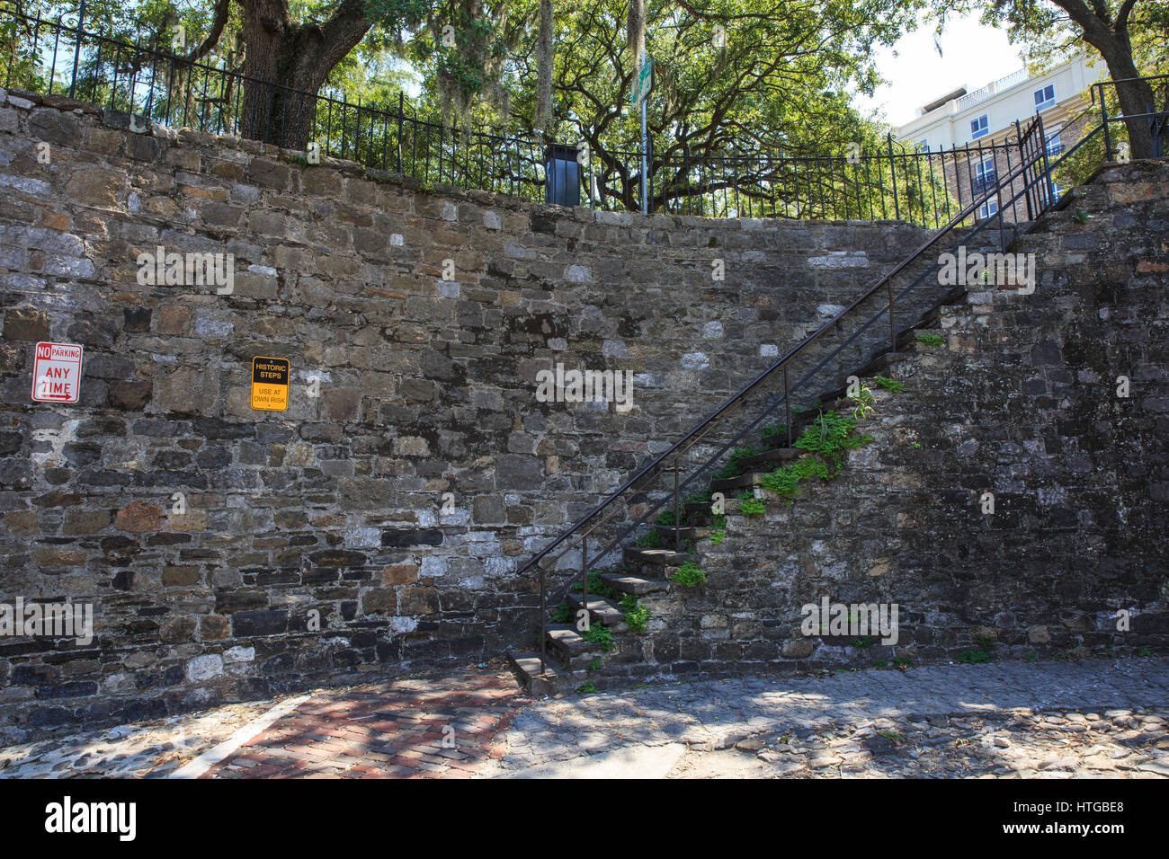 Stone staircase in the historic district of downtown Savannah Georgia ...