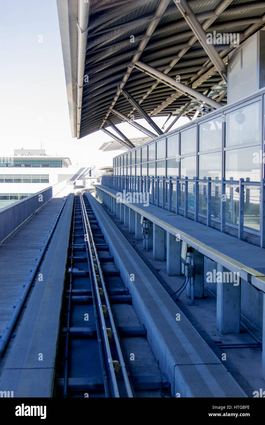 Above ground airport train tracks at San Francisco International ...