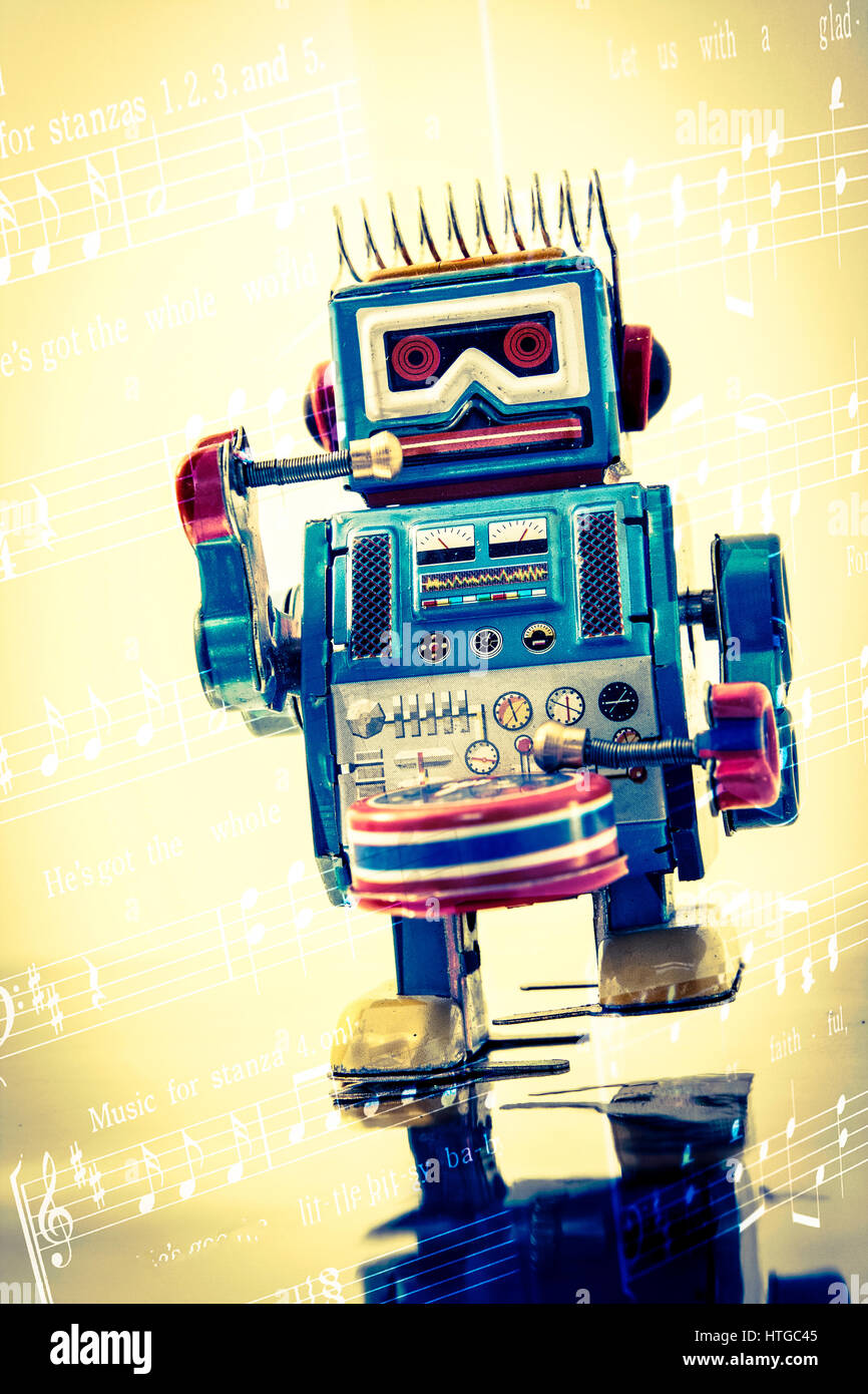 vintage drummer robot toy music concept Stock Photo - Alamy
