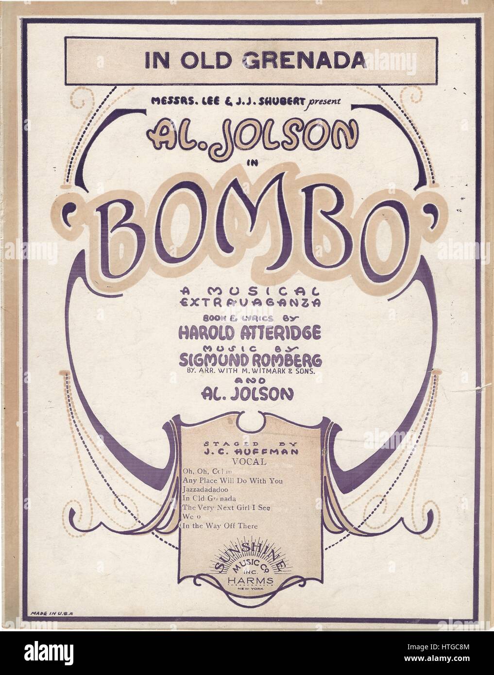 "Bombo" 1921 Al Jolson Musical Sheet Music Cover Stock Photo - Alamy