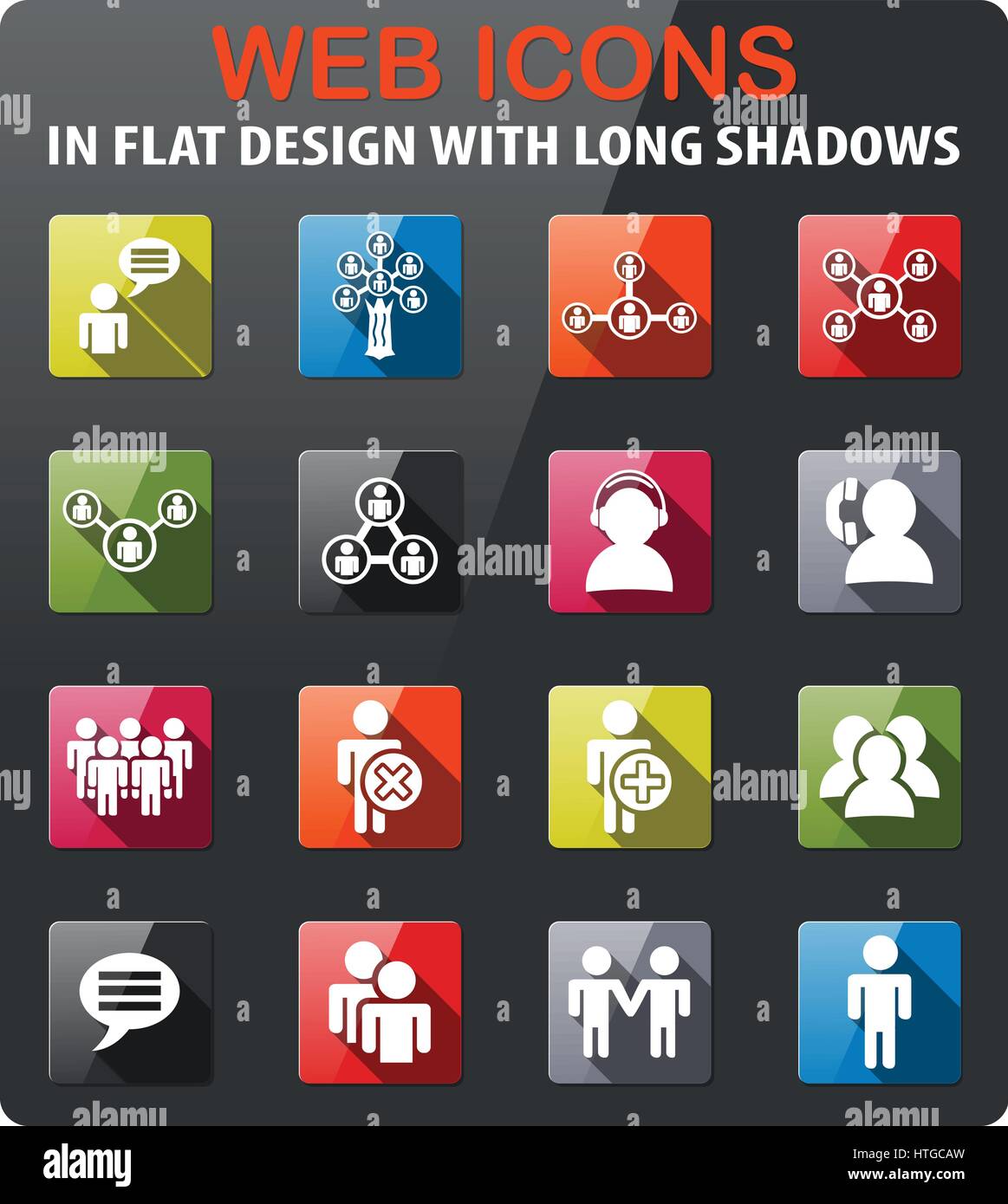 community icons set in flat design with long shadow Stock Vector Image ...