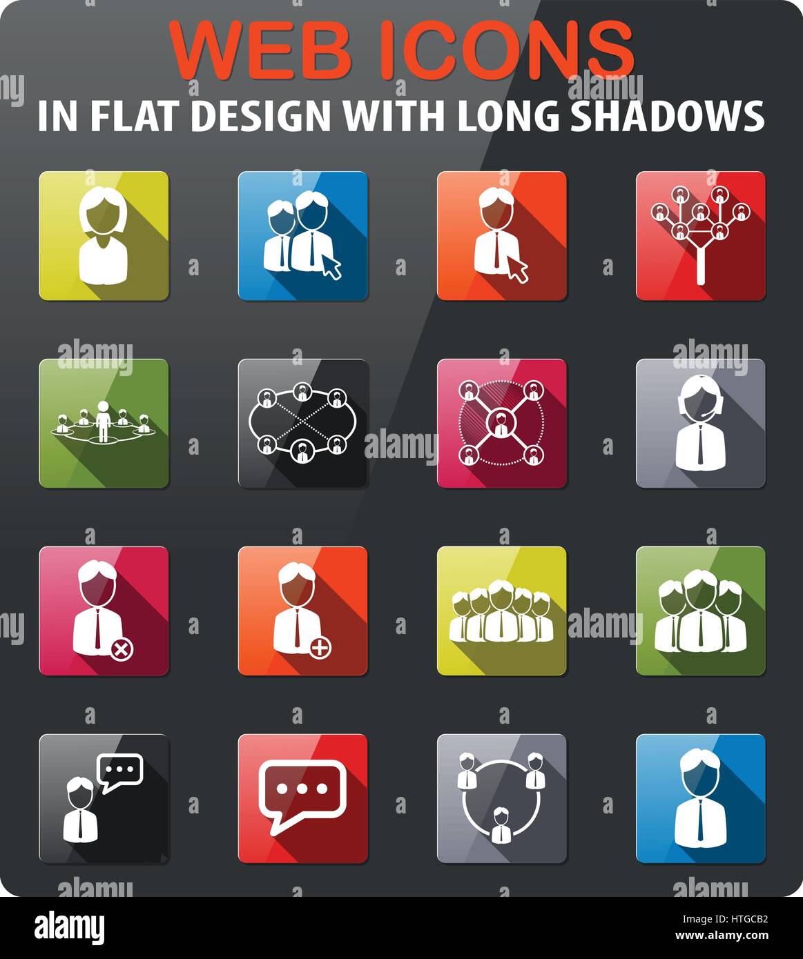 Community icons set in flat design with long shadow Stock Vector Image ...
