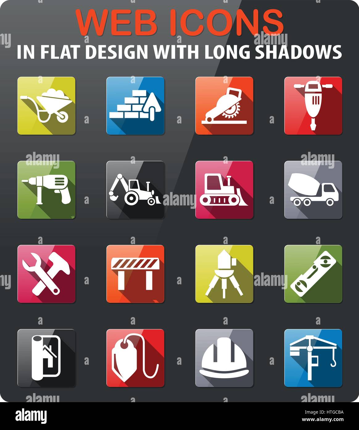 construction icons set in flat design with long shadow Stock Vector ...