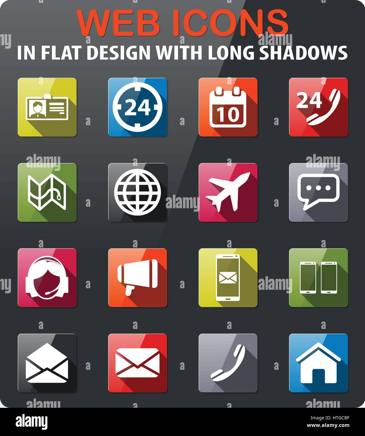Contacts icons set in flat design with long shadow Stock Vector Image ...