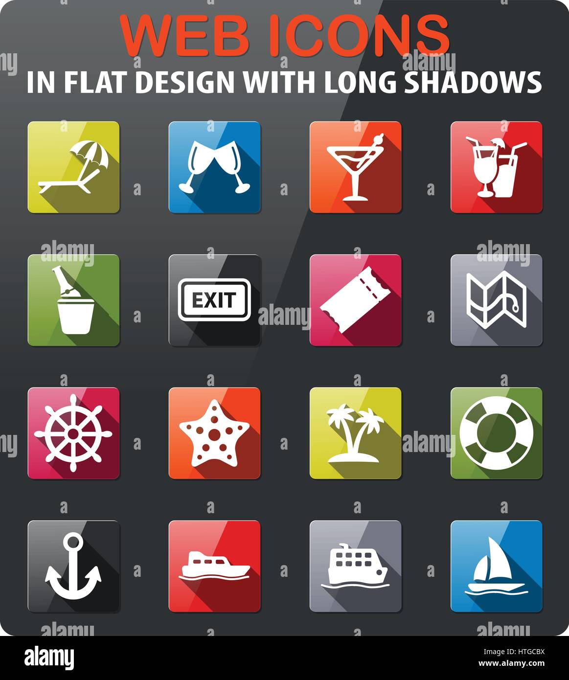 Cruise icons set in flat design with long shadow Stock Vector Image ...