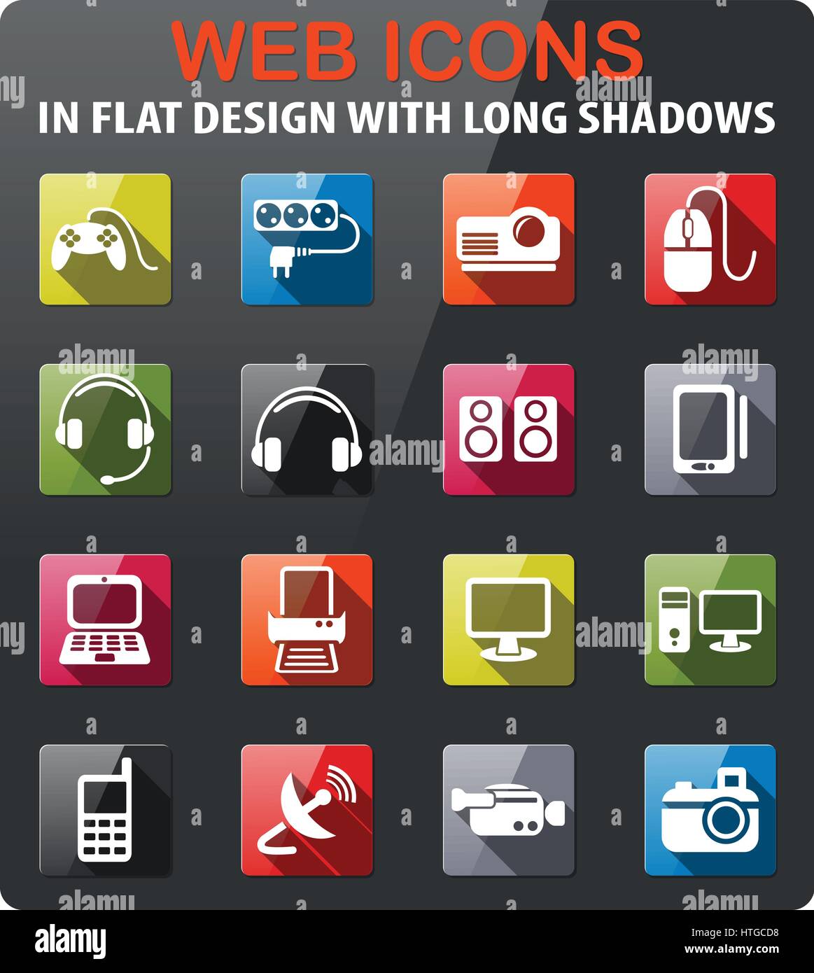 devices icons set in flat design with long shadow Stock Vector Image ...